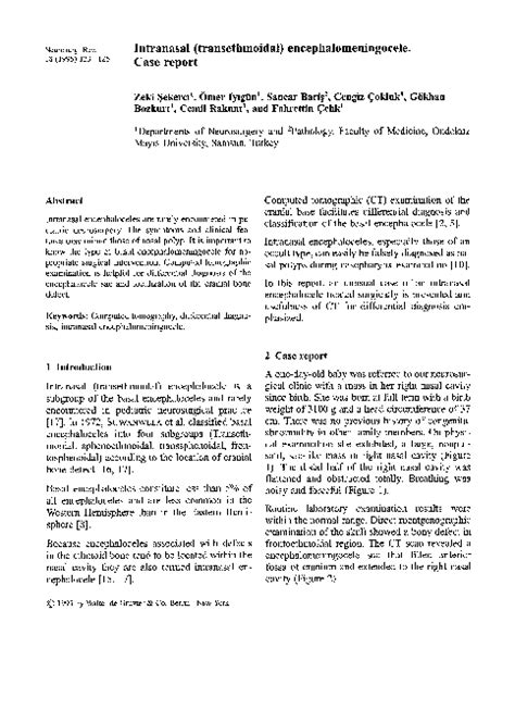 Pdf Intranasal Transethmoidal Encephalomeningocele Case Report