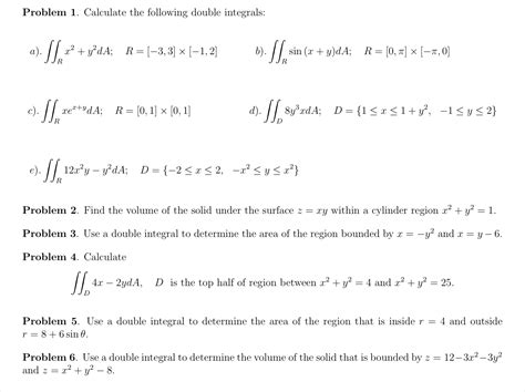 Problem 1 Calculate The Following Double Integrals