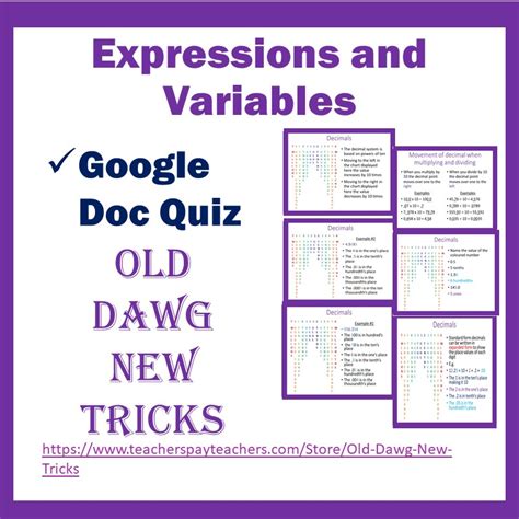 Expressions And Variable Google Doc Quiz Made By Teachers