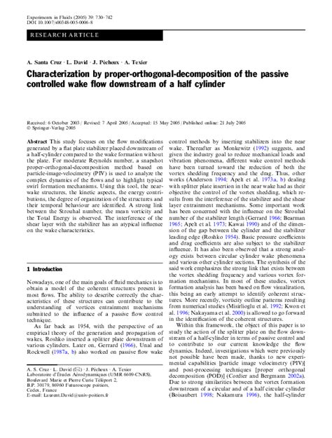 Pdf Characterization By Proper Orthogonal Decomposition Of The Passive Controlled Wake Flow