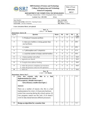 CSC J Operating Systems Question BANK Without PART A Updated SRM INSTITUTE OF SCIENCE AND