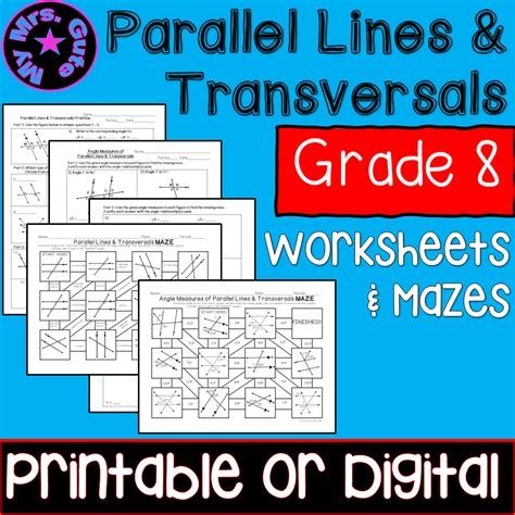 Parallel Lines And Transversals Angle Relationships Math Worksheets And