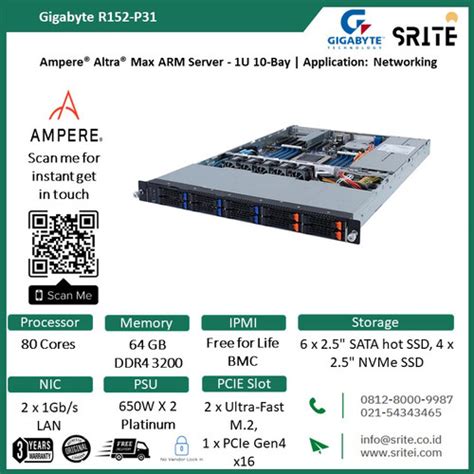 Jual Gigabyte Arm Server 1u R152 P31 Ampere Altra 80 Core Q80 26 64gb 1 Tb Jakarta Barat