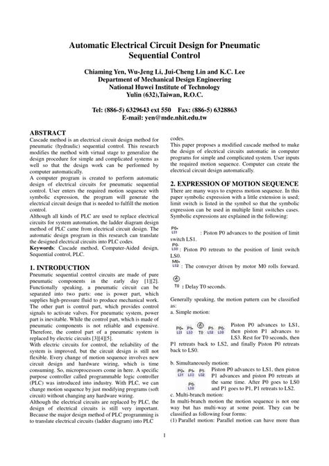 PDF Automatic Design Of Electrical Circuits For Pneumatic Sequential Control