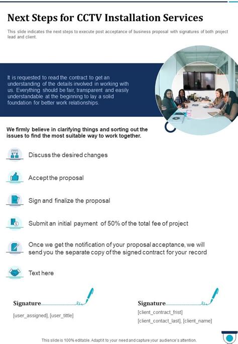 Next Steps For Cctv Installation Services One Pager Sample Example Document Presentation