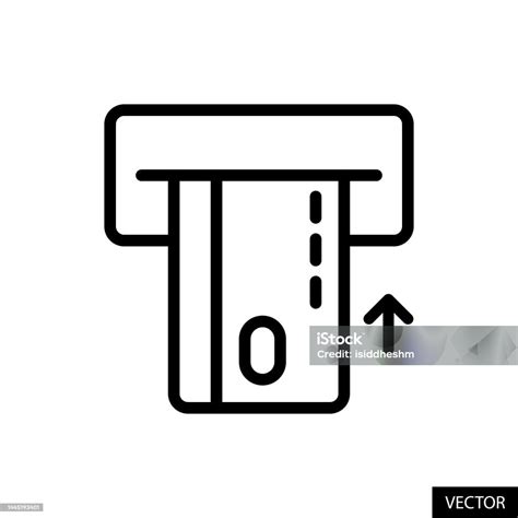 흰색 배경에 격리된 선 스타일 디자인에 신용 카드 직불 카드 인출 금액 Atm 인출 개념 벡터 아이콘을 삽입합니다 편집 가능한 획 아이콘에 대한 스톡 벡터 아트 및 기타