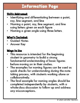 Basic Geometric Figures Rays Lines Angles Geometry Guided Notes