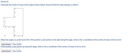 Solved Points Calculate The Center Of Mass Of The Object Chegg