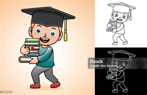 책 더미를 들고 있는 소년의 벡터 만화 색칠하기 책 또는 페이지 검사 보기에 대한 스톡 벡터 아트 및 기타 이미지 검사 보기