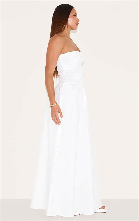 Tall White Bandeau Shirred Detail Maxi Dress Tall Plt Ire