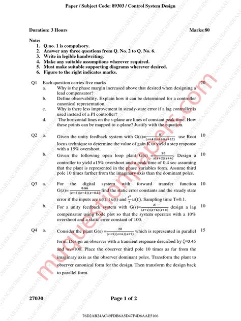 Be Electrical Engineering Semester 6 2023 May Control System Designrev
