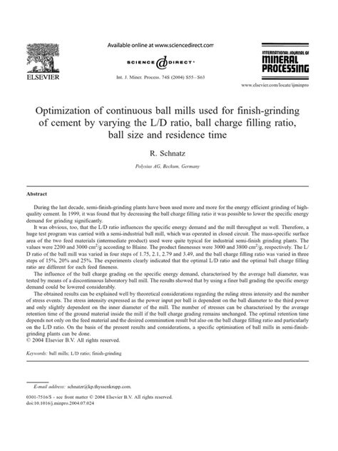 Optimization Of Continuous Ball Mills Pdf Mill Grinding Nature