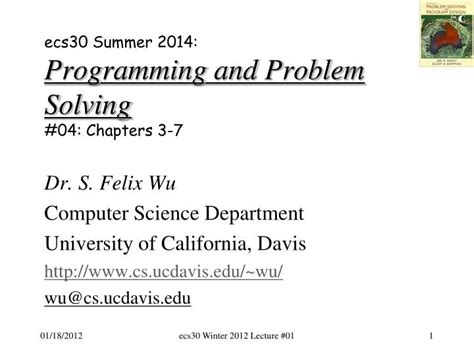 Ppt Ecs30 Summer 2014 Programming And Problem Solving 04 Chapters