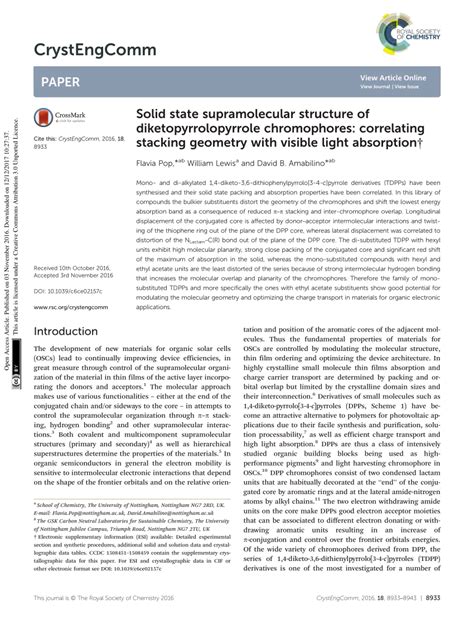 Pdf Solid State Supramolecular Structure Of Diketopyrrolopyrrole Chromophores Correlating