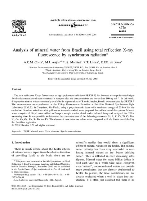 Pdf Analysis Of Mineral Water From Brazil Using Total Reflection X