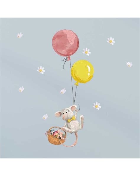 Декоративен стикер за детска стая Горска случка Мишле с балони комплект стикери —