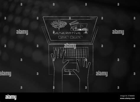 artificial intelligence and deep learning conceptual illustration laptop with generative ai pop