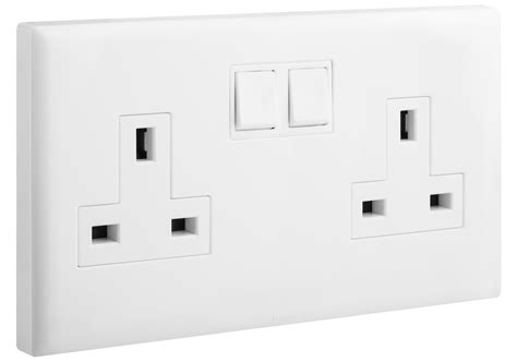 Eloe 2 Gang British Standard 13a Single Pole Switched Socket Neon White 618047