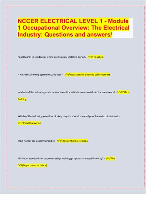 Nccer Electrical Level 1 Module 1 Occupational Overview The