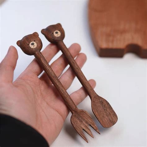 리리네잡화점 핸드메이드 곰돌이 우드 과일포크 요거트 숟가락 버터나이프 시리얼스푼 위시버킷