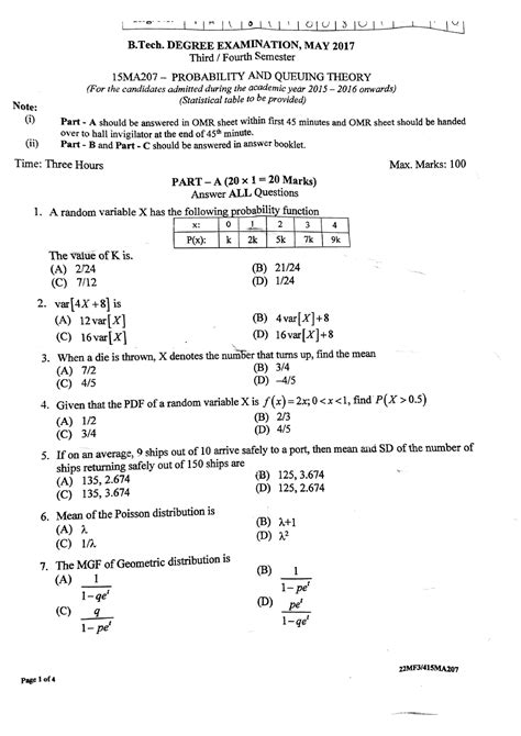 Probability AND Queuing Theory Semester Advanced Calculus And Complex Analysis Studocu