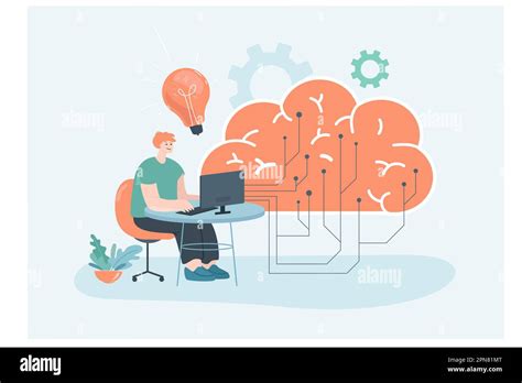 Programmer Working With Digital Brain And Computer Learning Ai Stock