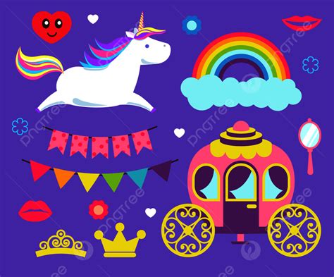 Unicorn Princess Vector Art Png Unicorn And Rainbow Princess Party Set
