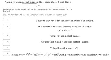 Solved An Integer A Is A Perfect Square If There Is An Chegg