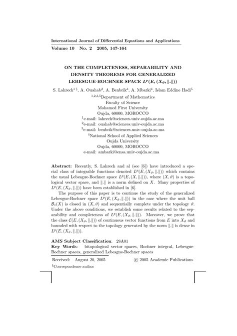 Pdf On The Completeness Separability And Density Theorems For