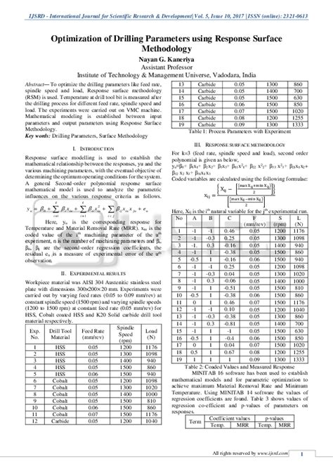 Pdf Optimization Of Drilling Parameters Using Response Surface