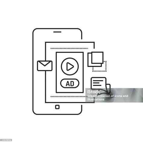 블로그 광고 검은 선 아이콘입니다 스마트폰의 콘텐츠 프로모션 웹 페이지 모바일 앱 프로모션에 대한 픽토그램 Ui Ux Gui