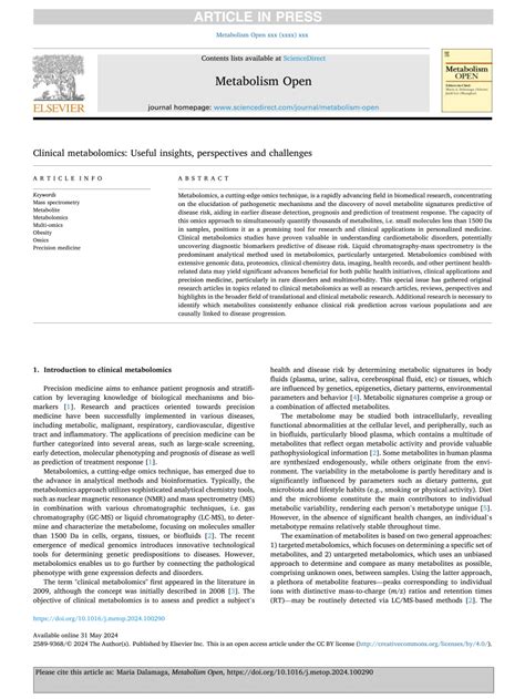 Pdf Clinical Metabolomics Useful Insights Perspectives And Challenges