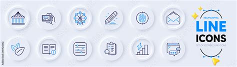 Inspect Carousels And Fingerprint Line Icons For Web App Pack Of Mail