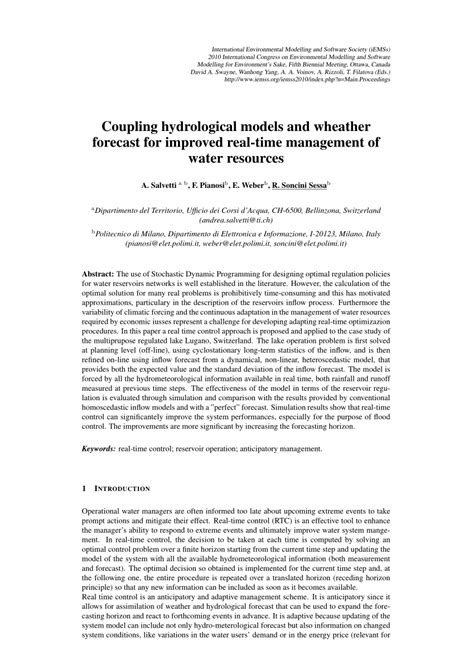 Pdf Coupling Hydrological Models And Wheather Forecast For Improved Real Time Management Of