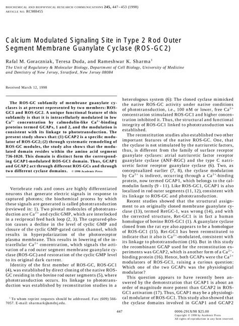 Pdf Calcium Modulated Signaling Site In Type 2 Rod Outer Segment