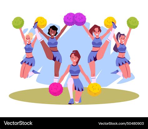 Cheerleading Squad Performing Cartoon Royalty Free Vector