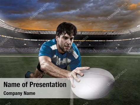 Blue Rugby Player Uniform Stadium Powerpoint Template Blue Rugby