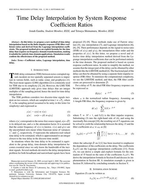 pdf time delay interpolation by system response coefficient ratios