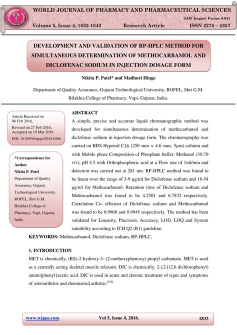 Pdf Development And Validation Of Rp Hplc Method For Simultaneous