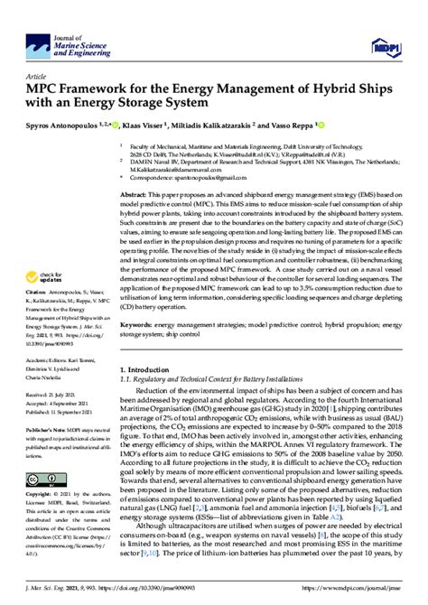 Pdf Mpc Framework For The Energy Management Of Hybrid Ships With An