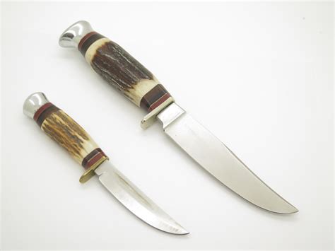 Vintage Linder Messer Rehwappen Germany Stag Fixed Blade Knife Twin