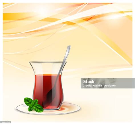 터키 차는 홍차 실버 스푼 노란 파도 바탕에 민트와 컵 광고에 대 한 차 그림 0명에 대한 스톡 벡터 아트 및 기타 이미지 0명 갈색 곡선 Istock
