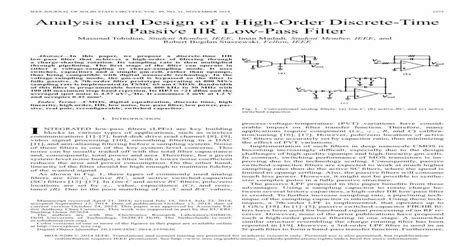 Pdf Analysis And Design Of A High Order Discrete Time Passive Iir Low