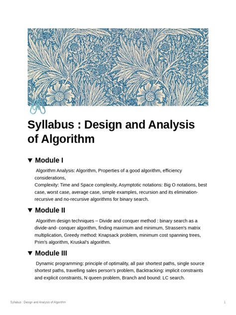 Syllabus Design And Analysis Of Algorithm Pdf