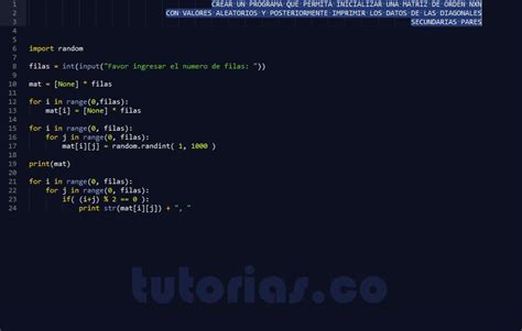 Arrays Python Datos Diagonales Secundarias Pares