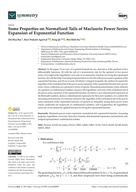 Pdf Some Properties On Normalized Tails Of Maclaurin Power Series Expansion Of Exponential