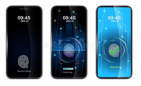 Set Of Realistic Finger Scan Access On Mobile Phone Or Scanning Finger On Smartphone To Unlock