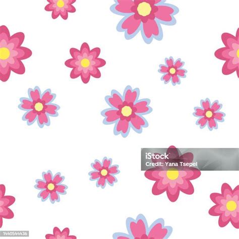 귀여운 만화 꽃이 있는 매끄러운 벡터 패턴 핑크 데이지가 있는 플랫 그림 0명에 대한 스톡 벡터 아트 및 기타 이미지 0명 고풍스런 귀여운 Istock