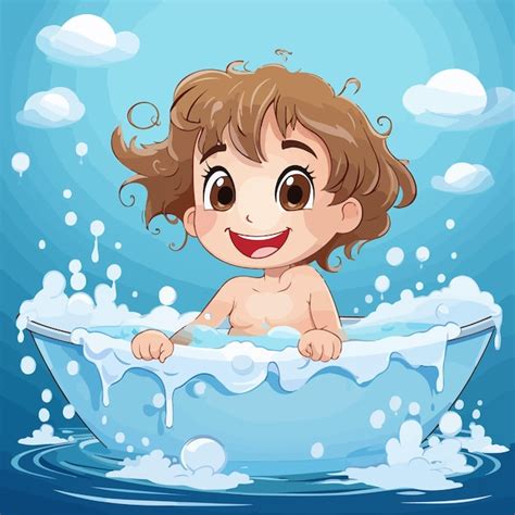 Joyful Girl Bathing Illustration Vector Premium Ai Generated Vector