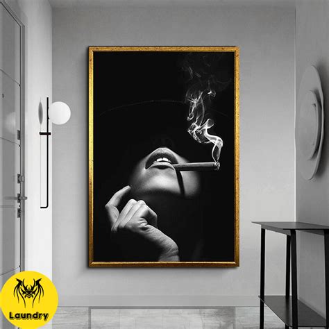 Woman Smoking Cigarette Canvas Wall Art Woman Smoking Cigar Inspire